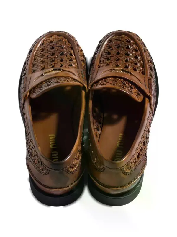 Miu Miu Woven Leather Loafers - Brown