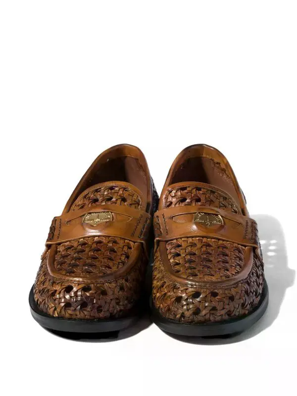 Miu Miu Woven Leather Loafers - Brown