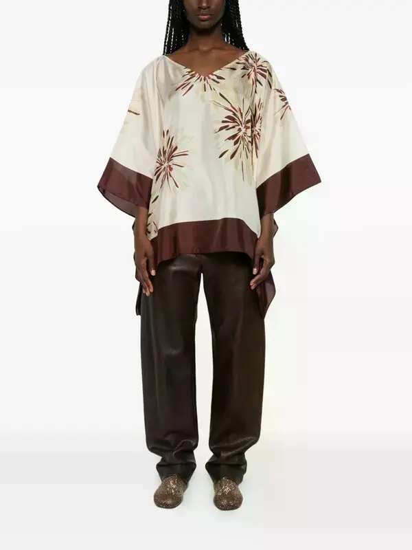 Brunello Cucinelli Floral Print Silk Blouse - Neutrals