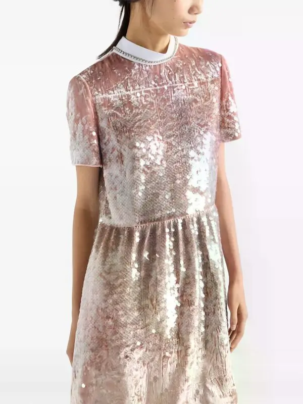 Prada Sequined Velvet Mini Dress - Pink
