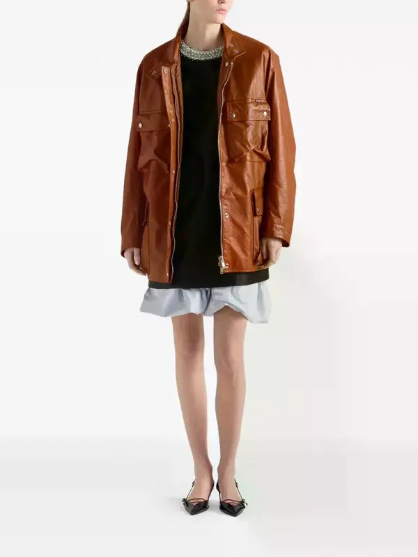 Prada Antiqued Leather Caban Jacket - Brown