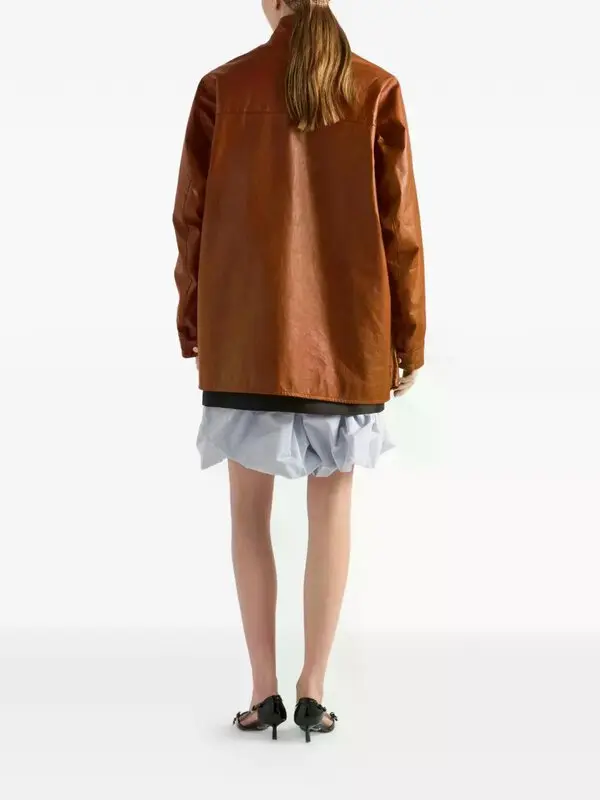 Prada Antiqued Leather Caban Jacket - Brown