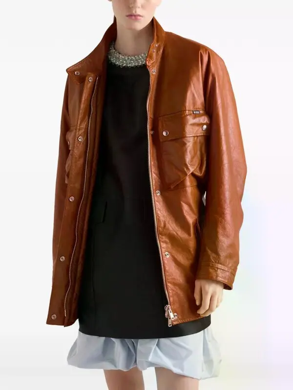 Prada Antiqued Leather Caban Jacket - Brown