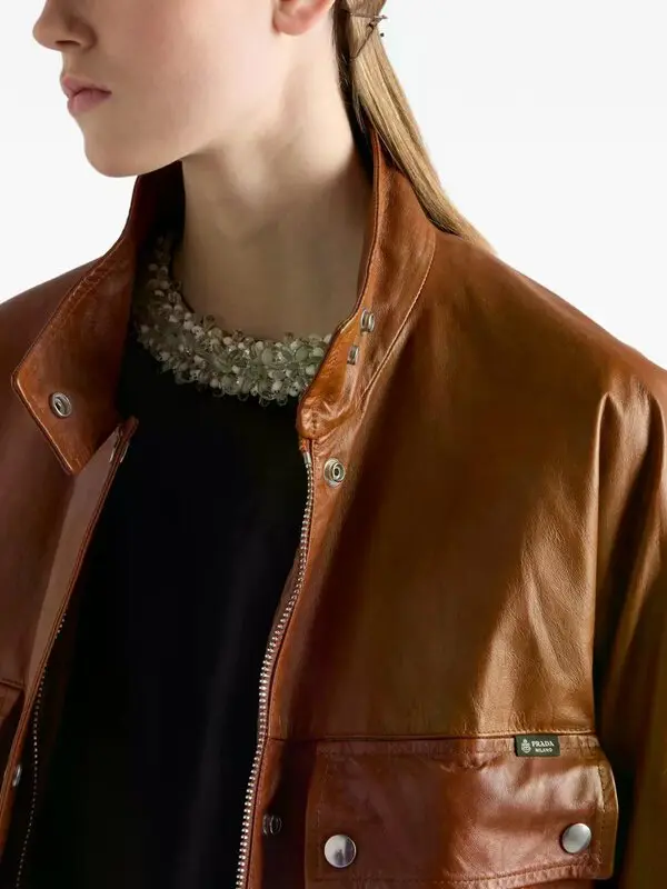 Prada Antiqued Leather Caban Jacket - Brown