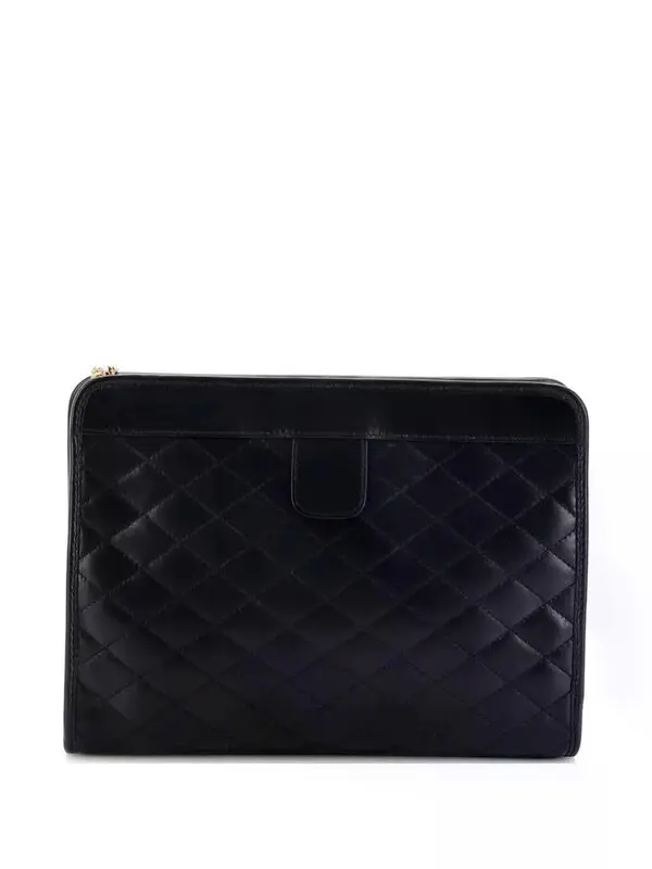 Saint Laurent Victoire Chain Quilted Leather Clutch Bag