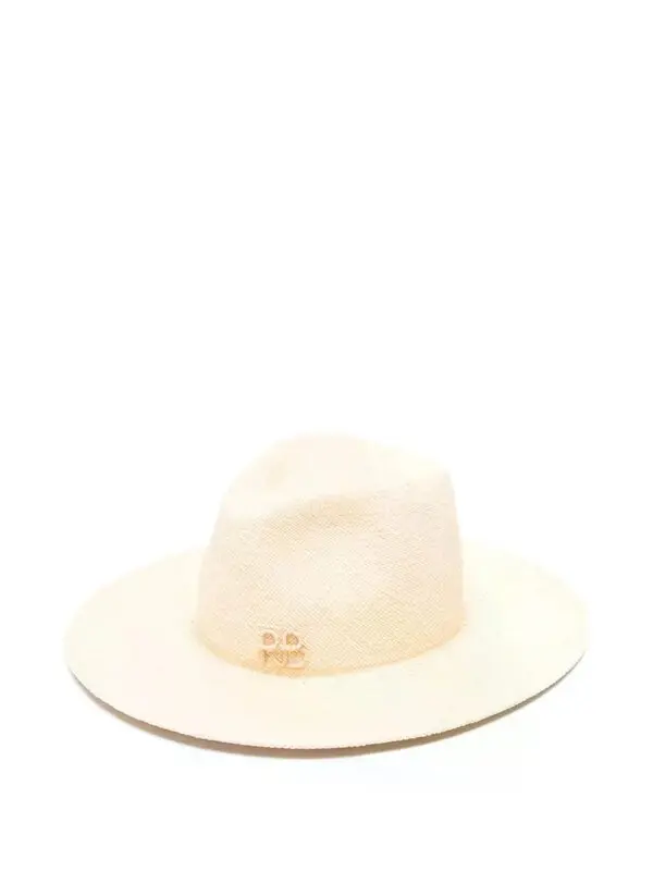 Ruslan Baginskiy Straw Fedora Hat With Pearl Chain - Neutrals