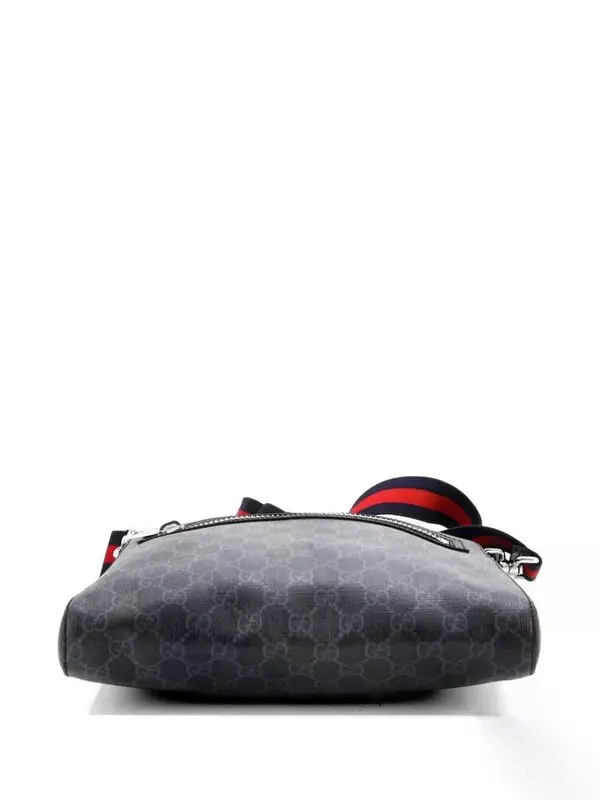 Gucci Web Strap Front Zip Messenger Bag Gg Coated Canvas Medium
