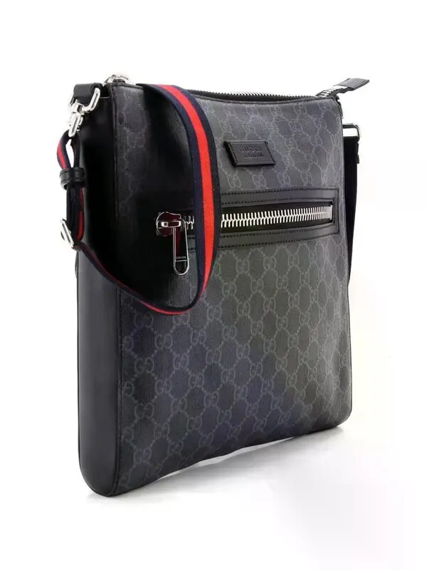 Gucci Web Strap Front Zip Messenger Bag Gg Coated Canvas Medium