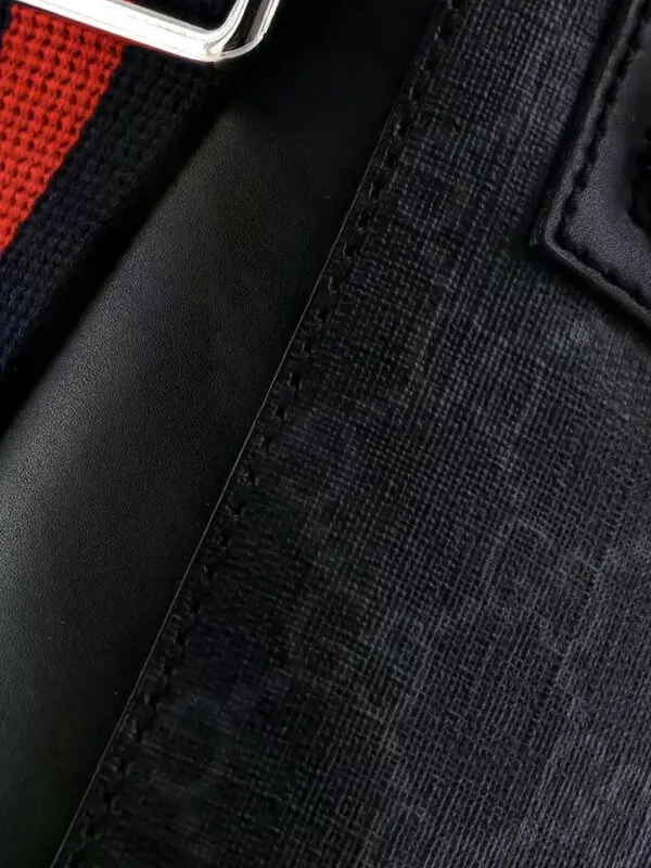 Gucci Web Strap Front Zip Messenger Bag Gg Coated Canvas Medium