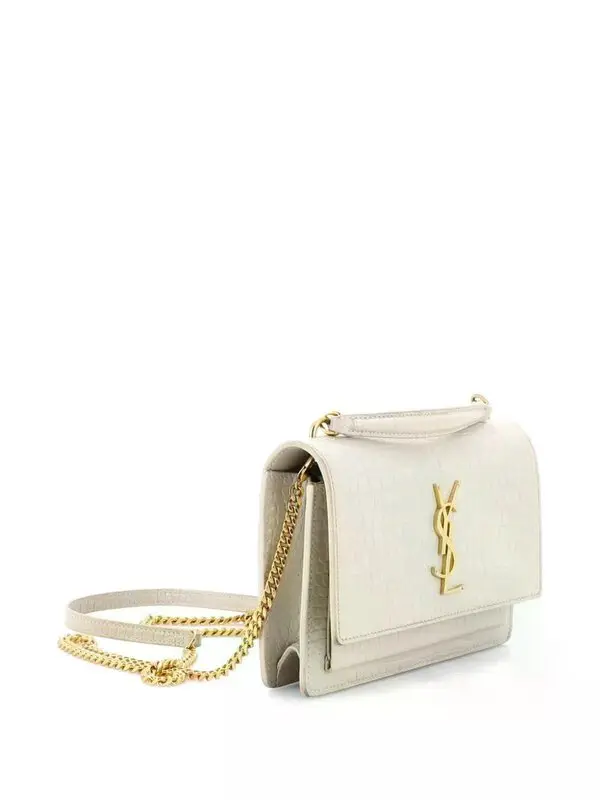 Saint Laurent Sunset Top Handle Chain Wallet Crocodile Embossed - Neutrals