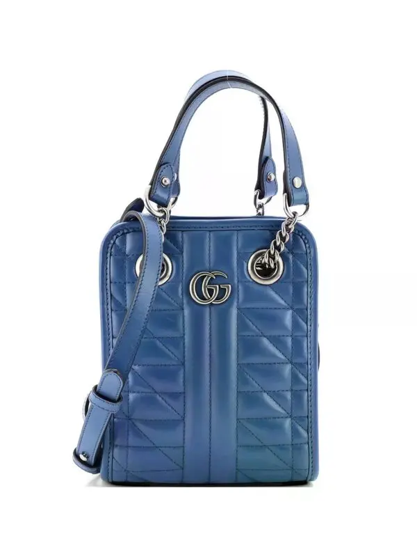 Gucci Gg Marmont Handle Matelasse Leather Mini Crossbody Bag - Blue