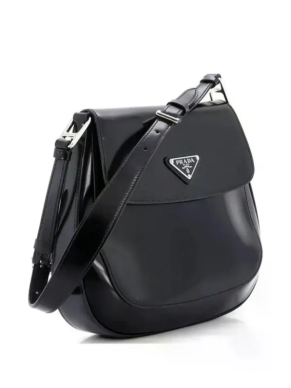 Prada Cleo Flap Spazzolato Leather Large Shoulder Bag - Black
