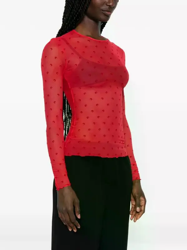 MARINE SERRE All-over Moon Print Mesh T-shirt - Red