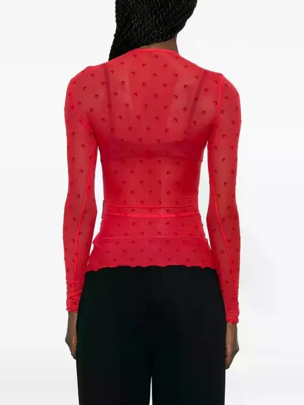 MARINE SERRE All-over Moon Print Mesh T-shirt - Red