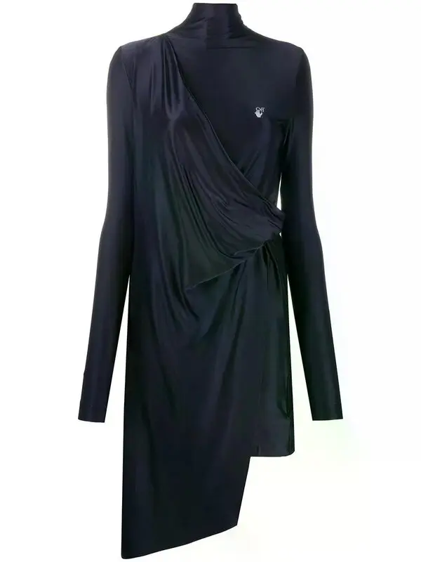 Off-White Logo Print Draped Asymmetric Dress