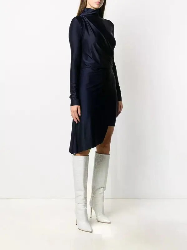 Off-White Logo Print Draped Asymmetric Dress