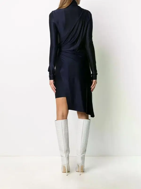 Off-White Logo Print Draped Asymmetric Dress