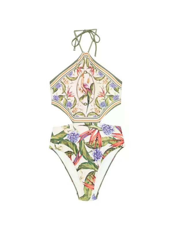 Farm Rio Strilitzia Floral-print Swimsuit - Neutrals