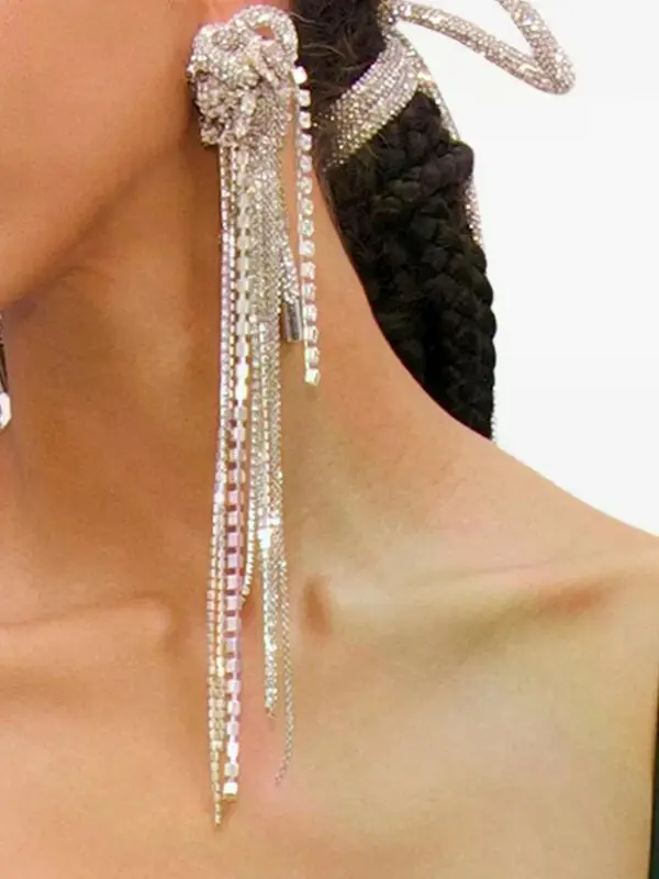 AREA Messy Chain Crystal-embellished Earrings