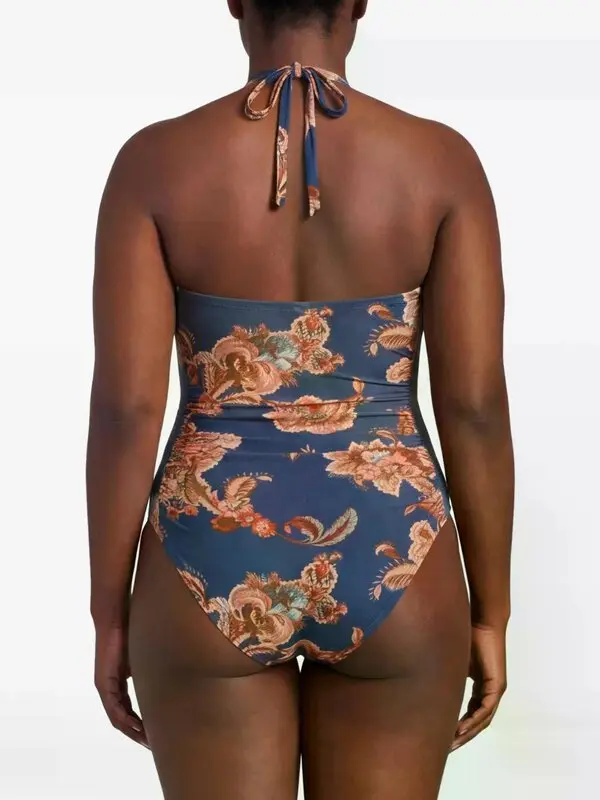 Zimmermann Aster Wide Link Floral-print Halterneck One-piece Swimsuit - Blue