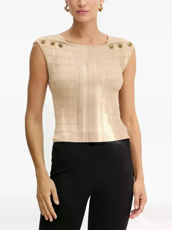 Guess Ribbed Button Top - Neutrals