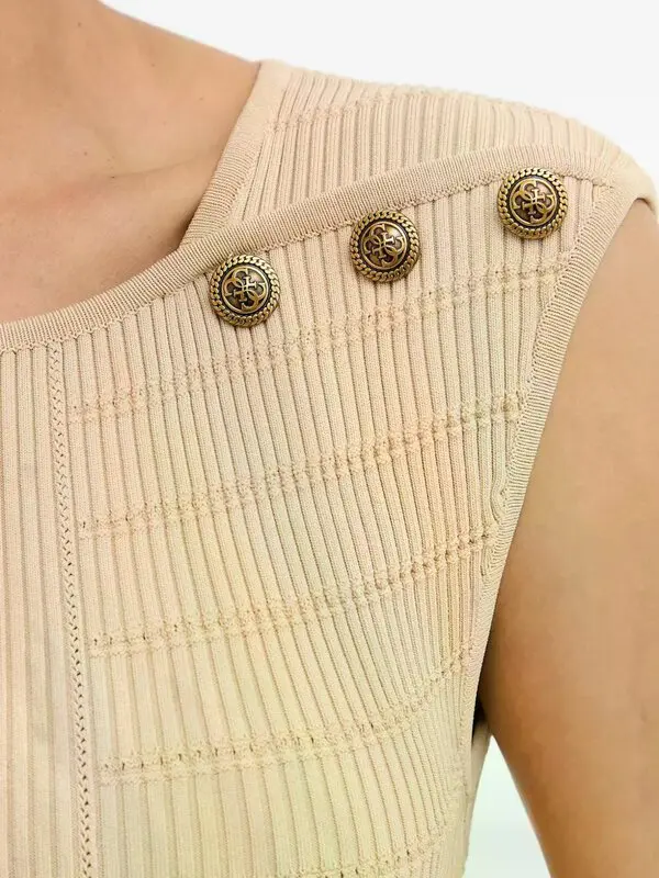 Guess Ribbed Button Top - Neutrals