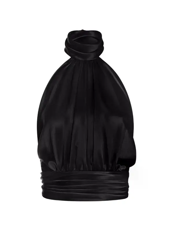 ALEXIA & ANTONIA Draped Halter Silk Blouse