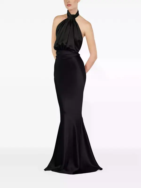 ALEXIA & ANTONIA Draped Halter Silk Blouse
