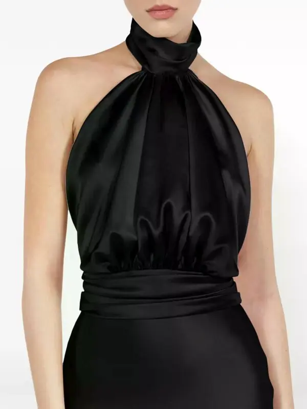 ALEXIA & ANTONIA Draped Halter Silk Blouse
