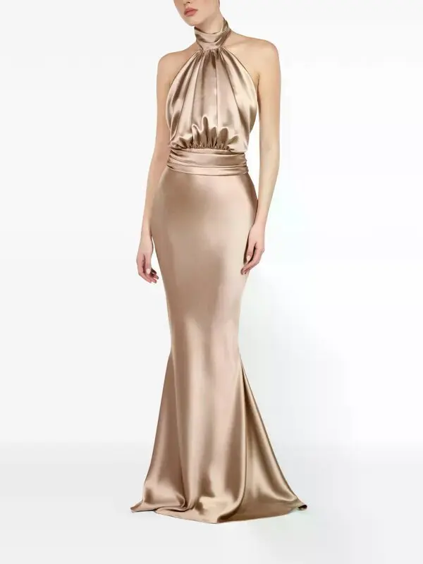 ALEXIA & ANTONIA Draped Halter Silk Blouse
