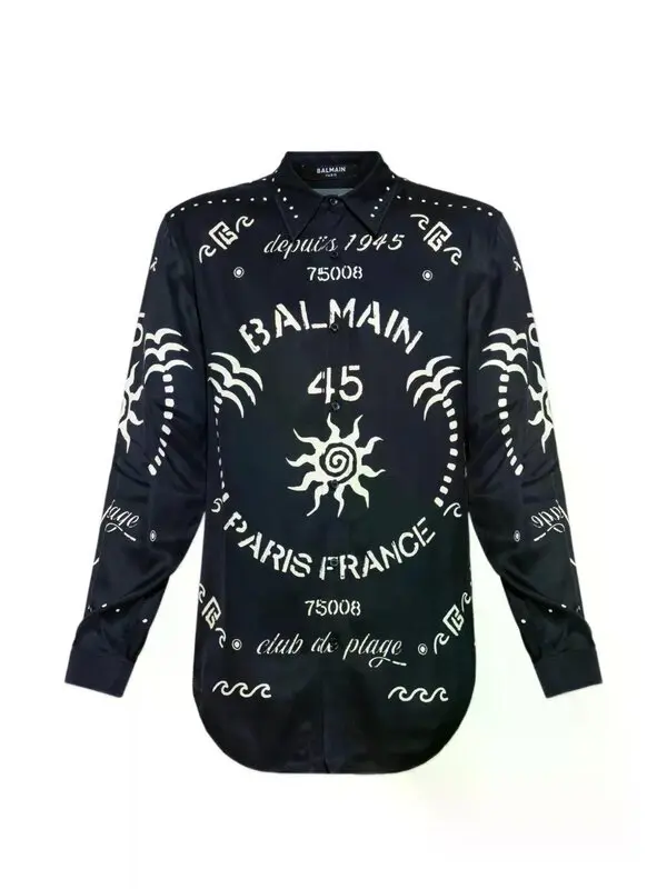 Balmain Logo-print Long-sleeve Shirt - Blue