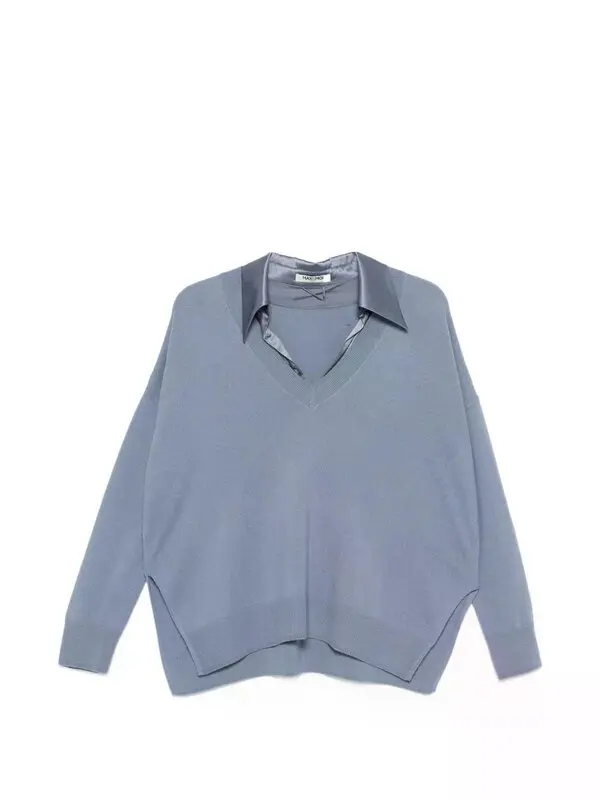 Max & Moi Satin-collar V-neck Sweater