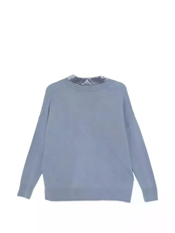 Max & Moi Satin-collar V-neck Sweater