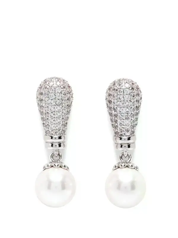 SELF-PORTRAIT Drio Crystal-embellished Pearl-drop Earrings - Silver