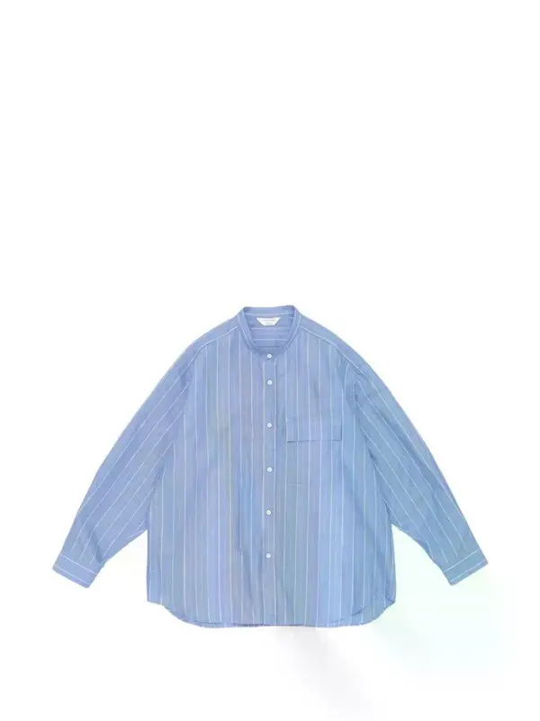 STILL BY HAND Striped Band-collar Shirt
