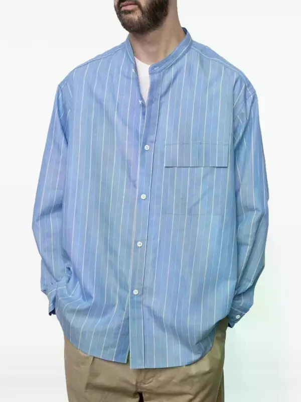 STILL BY HAND Striped Band-collar Shirt