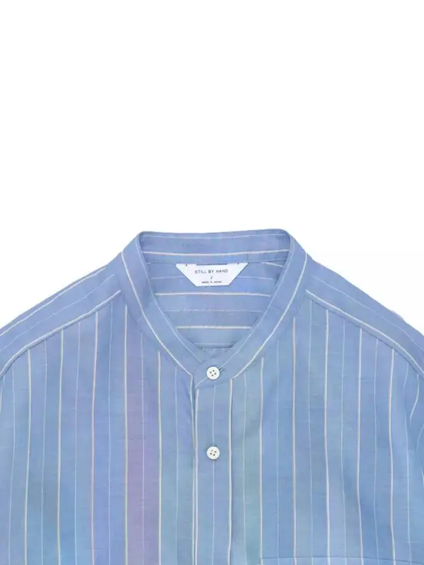 STILL BY HAND Striped Band-collar Shirt