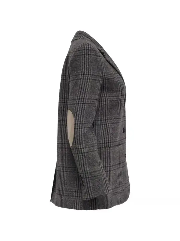 Theory Plaid Double-breasted Blazer With Elbow Patches