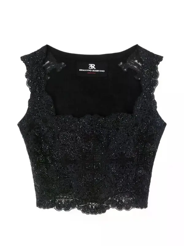 Ermanno Scervino Sequin-embellished Lace Cropped Top