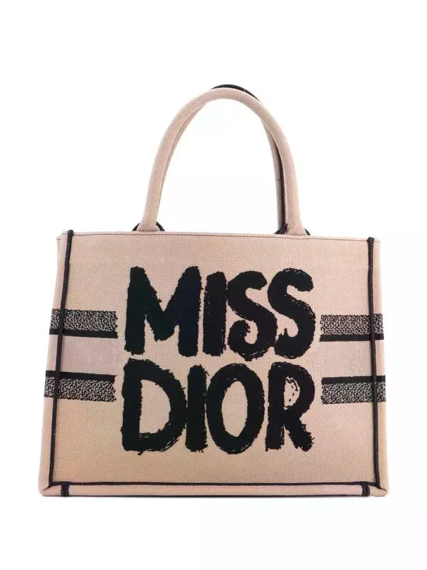Dior Miss Book Embroidered Canvas Medium Tote Bag - Neutrals