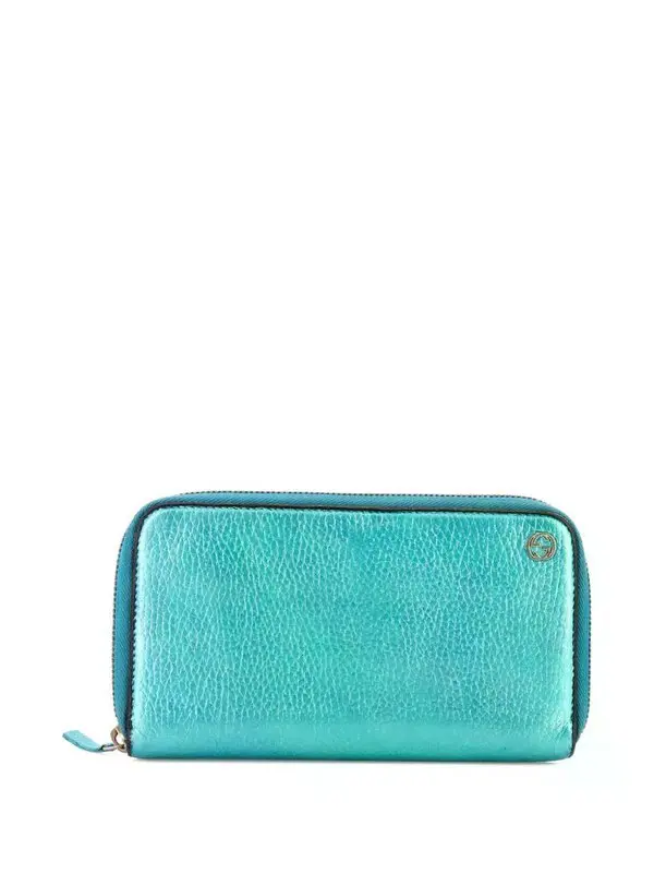 Gucci Gg Marmont Zip Around Wallet Leather Small Wallets - Blue