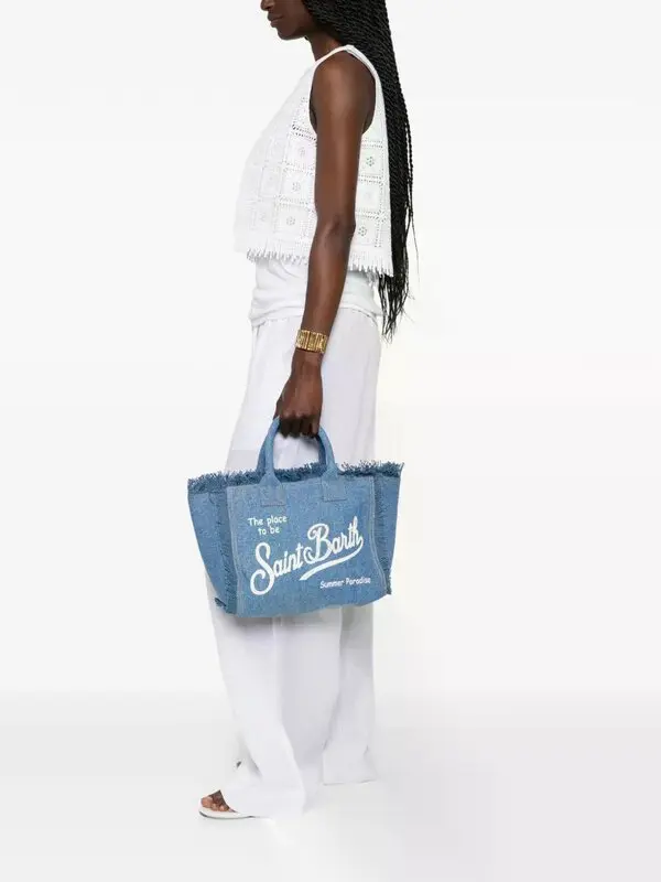MC2 SAINT BARTH Frayed-edge Denim Tote Bag - Blue