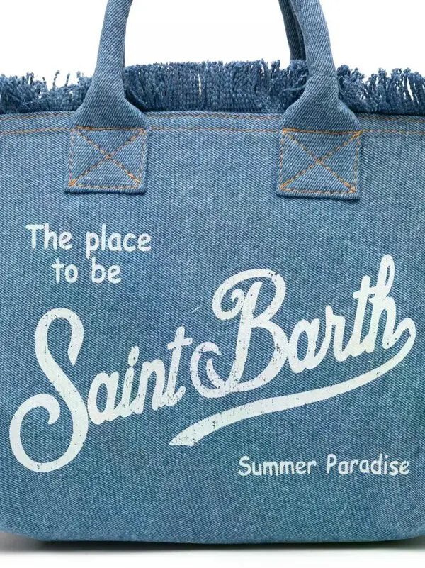 MC2 SAINT BARTH Frayed-edge Denim Tote Bag - Blue