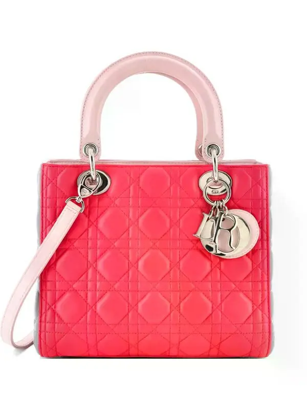 Dior Tricolor Lady Bag Cannage Quilt Leather Medium Satchel - Grey