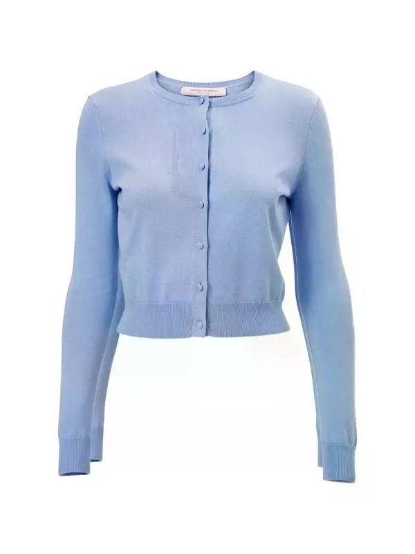 Carolina Herrera Crewneck Silk-cotton Cardigan - Blue