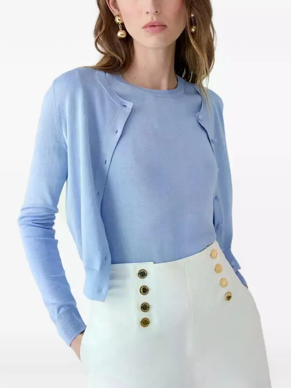 Carolina Herrera Crewneck Silk-cotton Cardigan - Blue
