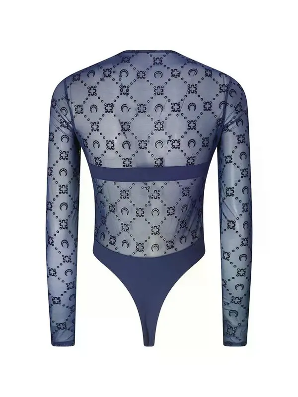 MARINE SERRE Moonogram Flock-print Mesh Bodysuit - Blue