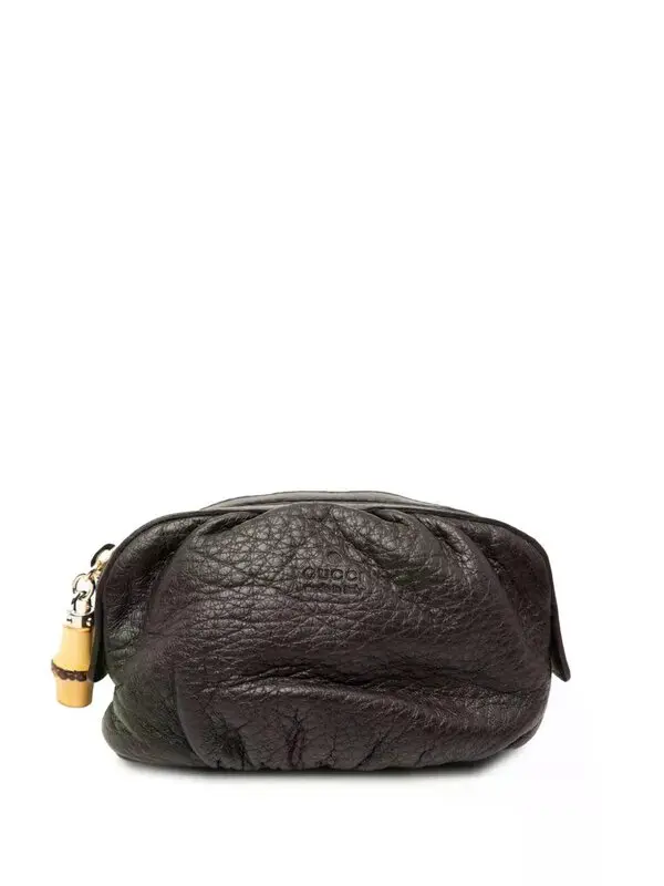 Gucci Leather Bamboo Cosmetic Pouch - Brown