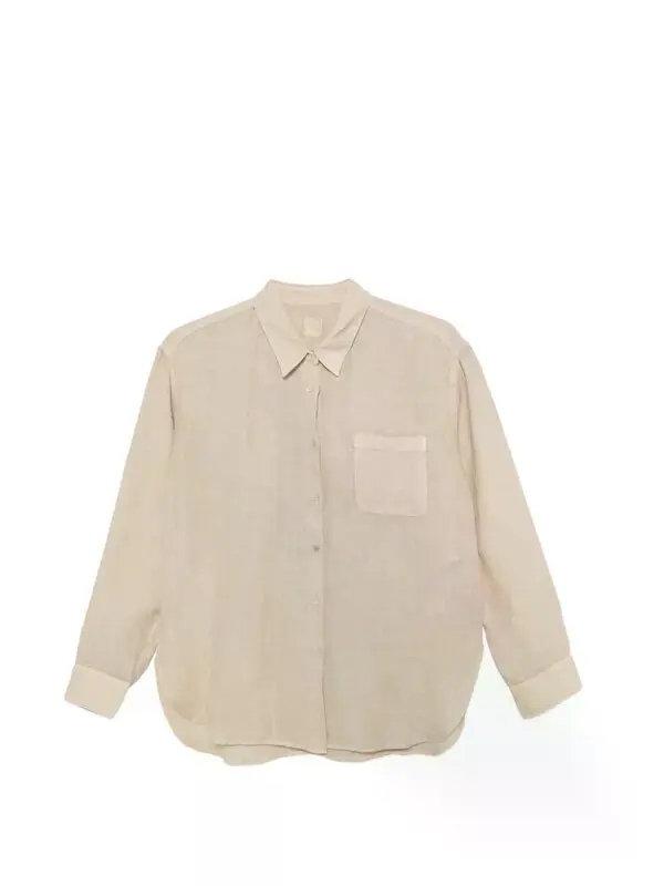 120% Lino Ali Chest-pocket Curved-hem Shirt - Neutrals