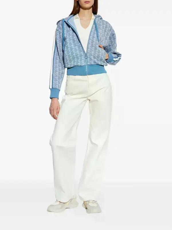 Lacoste Monogram Print Zip-up Hoodie - Blue